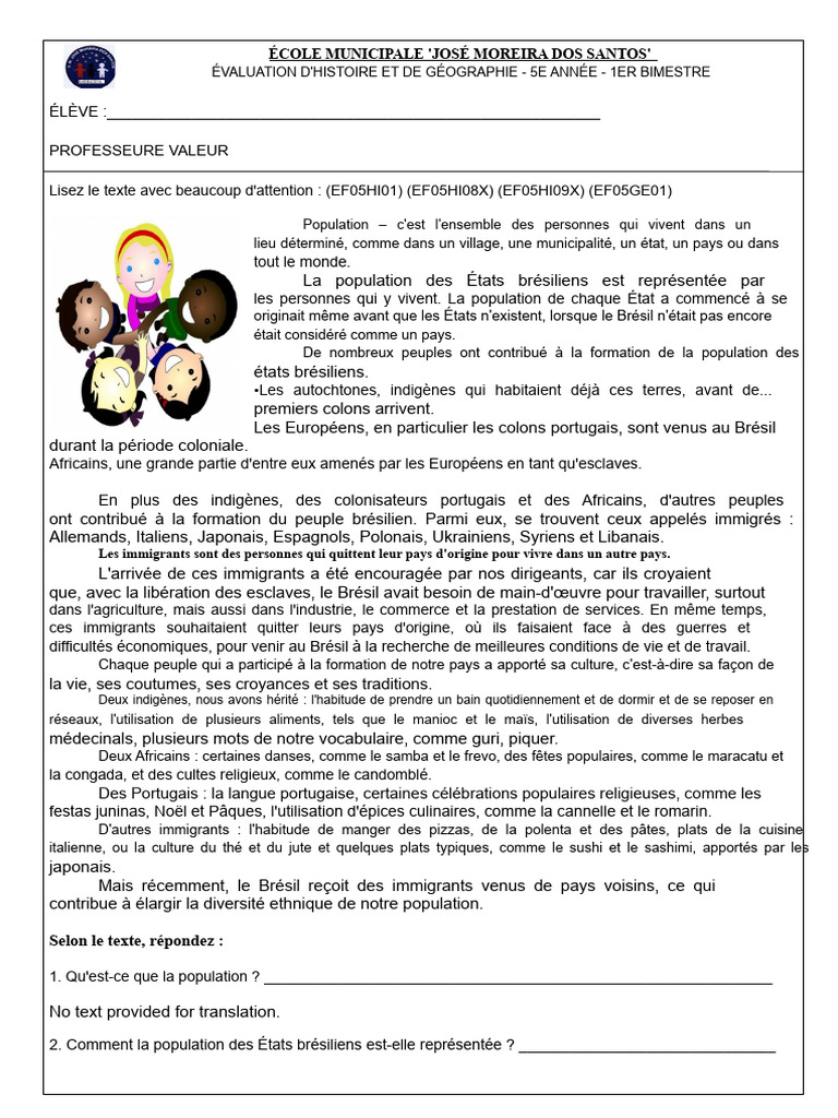 Évaluation D'histoire Et de Géographie - 5e Année - 2022 - 1er ...