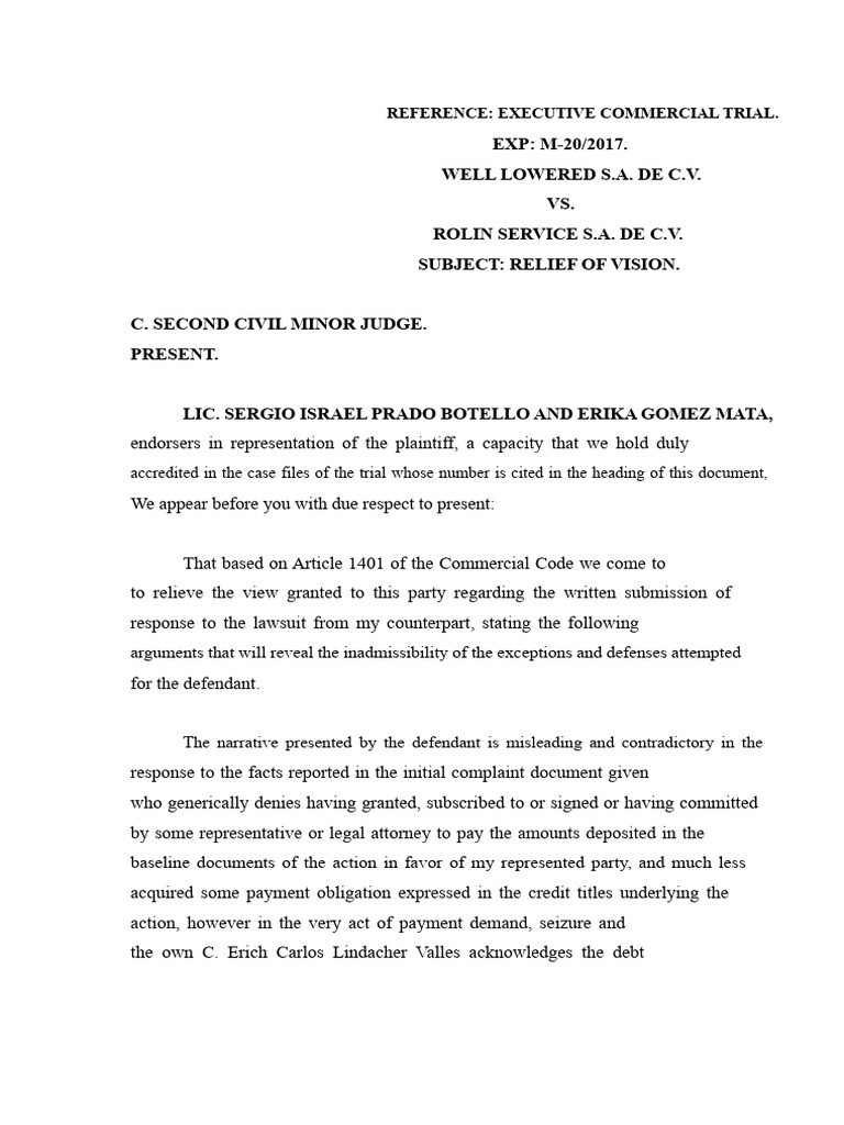 Commercial Trial Relief of Vision Case | PDF | Lawsuit | Justice