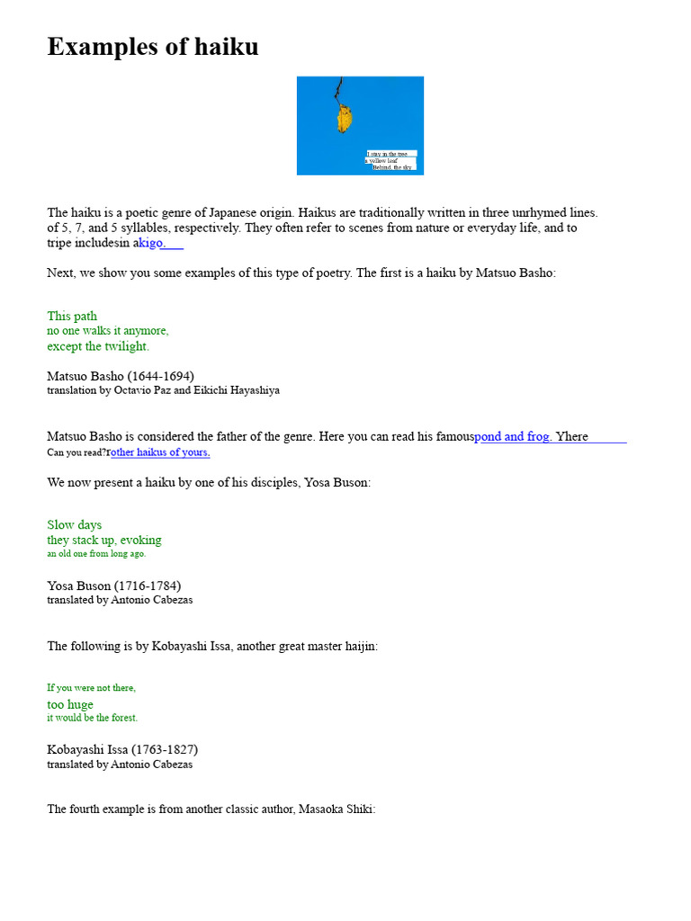 Examples of Haiku | PDF | Haiku | Literary Theory