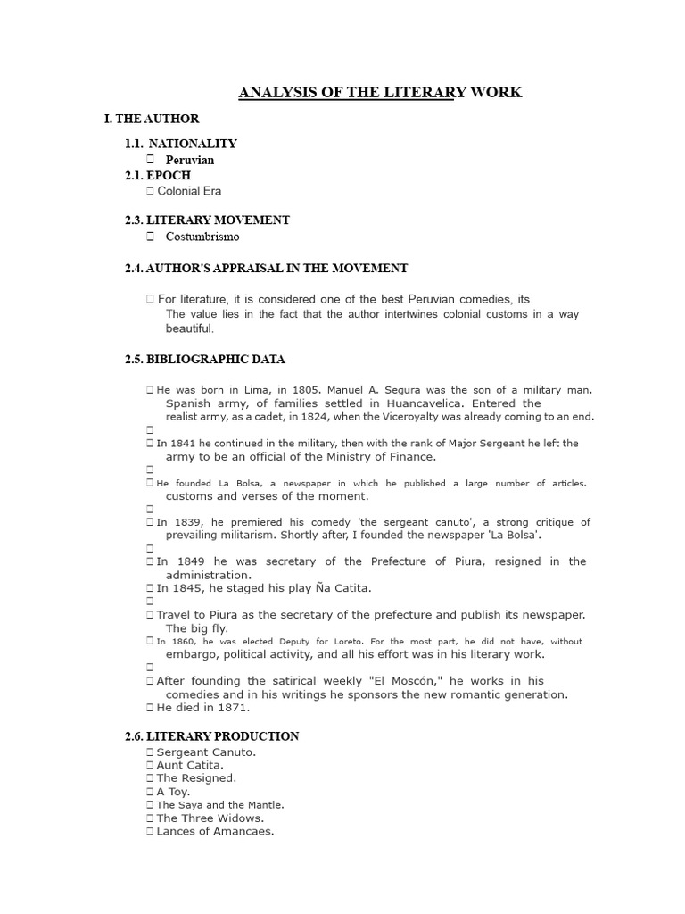 Analysis of The Literary Work Ña Catita Delivered On Sunday | PDF