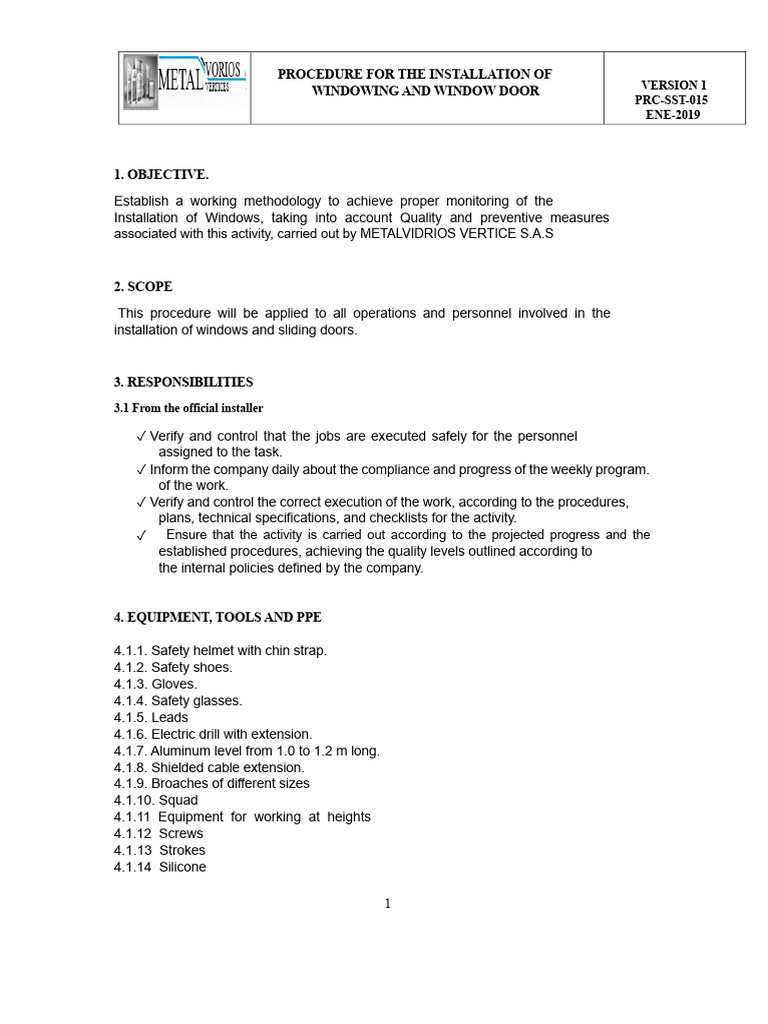 PRC-SST-015 Procedure For The Installation of Windows and Window Doors ...