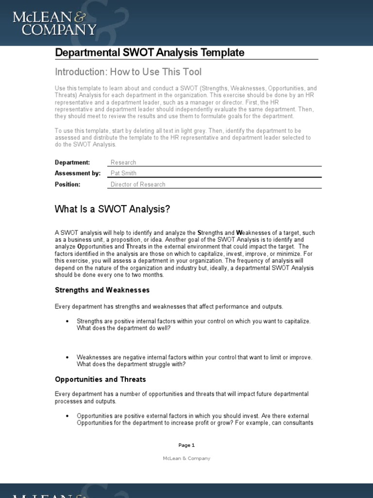 Departmental SWOT Analysis Template HR | PDF | Swot Analysis | Economies
