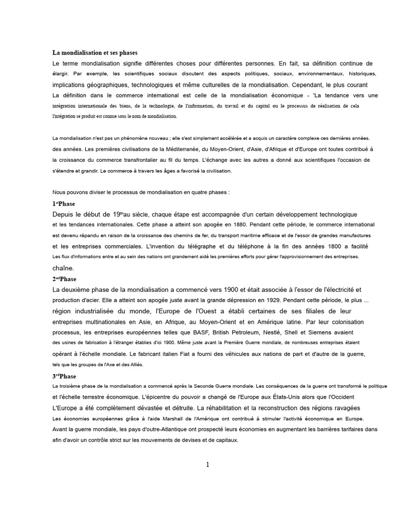 Phases de la mondialisation expliquées | PDF | Globalisation | Accord ...