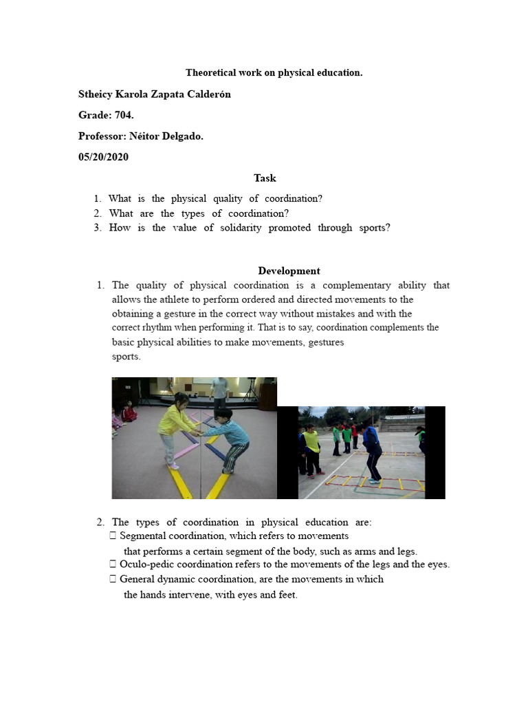 Theoretical Work On Physical Education. Physical Coordination. | PDF