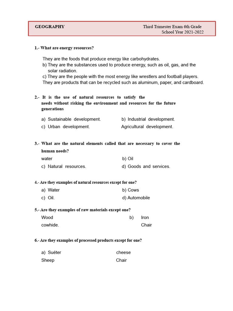6th Grade Geography & Ethics Exam Guide | PDF