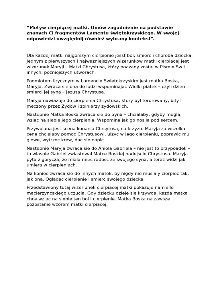 Zadanie Nowe Pytanie Lament Swietokrzyski | PDF
