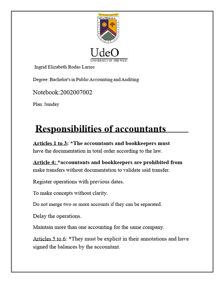 Accountant Responsibilities and Regulations | PDF | Bookkeeping ...