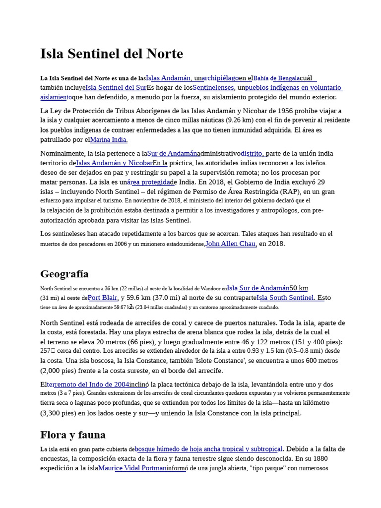 Isla Sentinel del Norte: Aislamiento y Protección | PDF