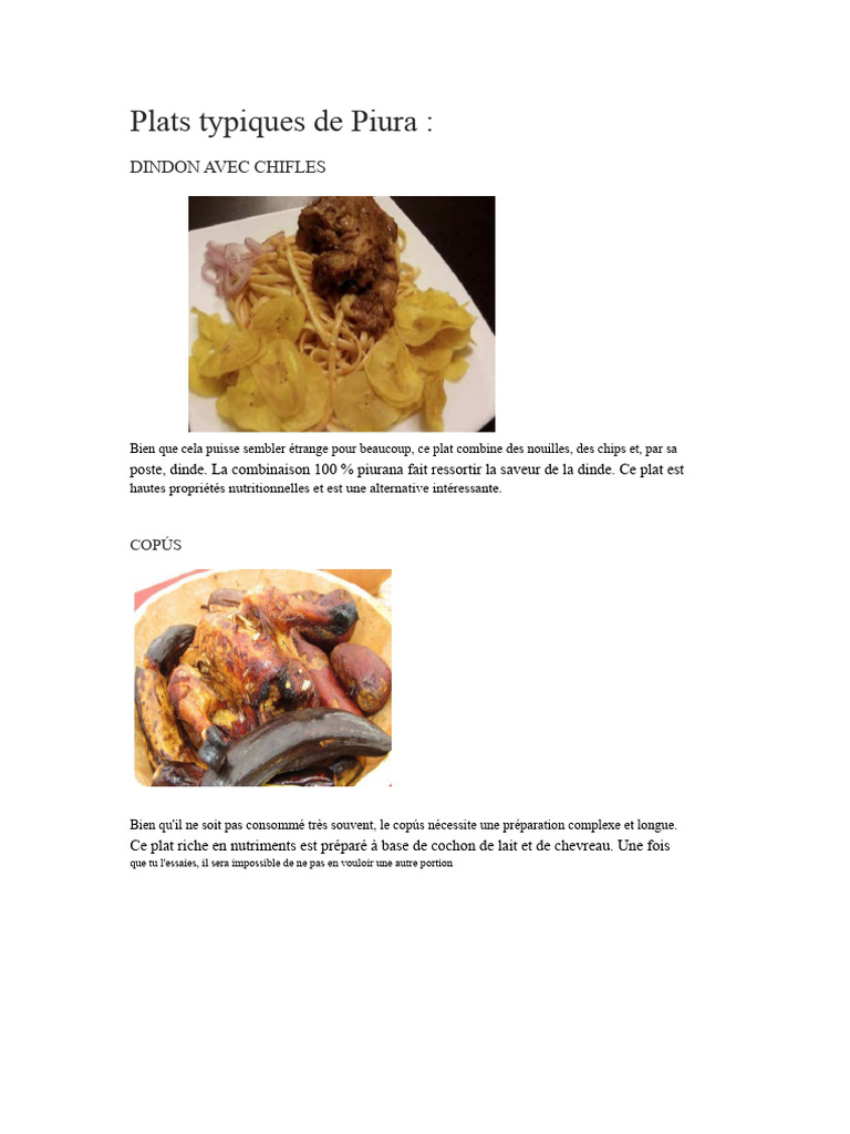 Plats typiques de Piura à découvrir | PDF | Cuisine de l'ouest | Cuisine