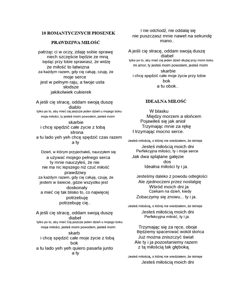 10 Romantycznych Piosenek | PDF