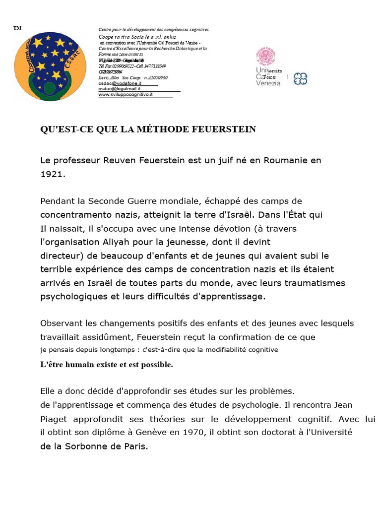 Méthode Feuerstein : Apprentissage et Potentiel | PDF | Apprentissage ...