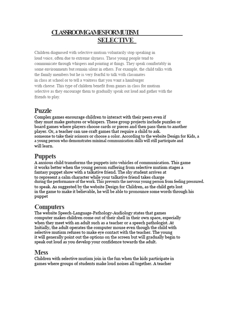Class Games For Selective Mutism | PDF | Behavioural Sciences | Psychology