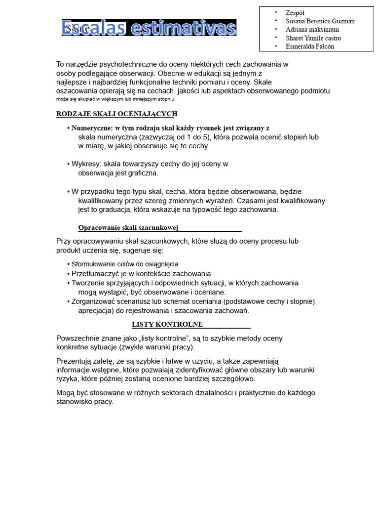 Podsumowanie Skali Oszacowania | PDF