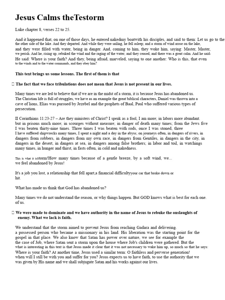 Jesus Calms The Storm Sermon | PDF | Jesus | Disciple (Christianity)