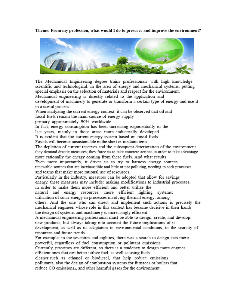 Mechanical Engineering for Environmental Sustainability | PDF | Energy ...