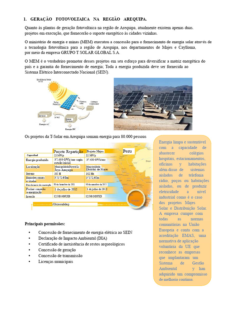 Geração Fotovoltaica em Arequipa: Projetos e Impactos | PDF ...