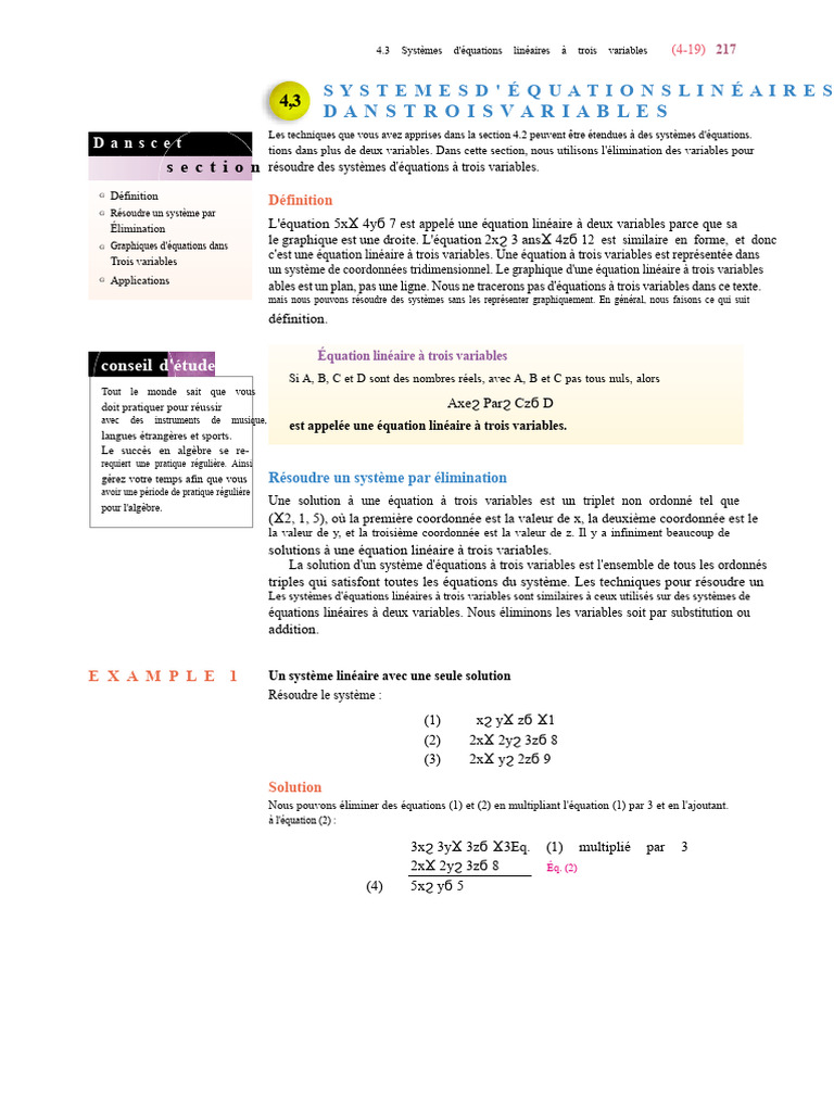 Résoudre des systèmes d'équations à 3 variables | PDF | Équations ...