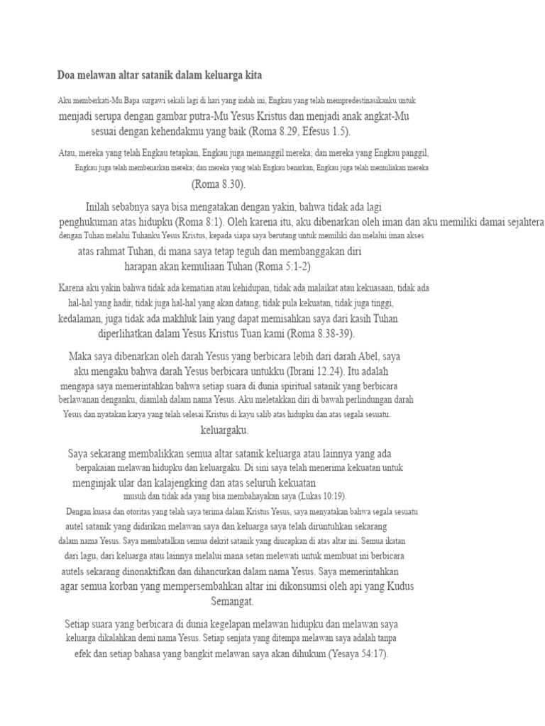 Doa Melawan Altar-Alter Setan Dalam Keluarga Kita | PDF