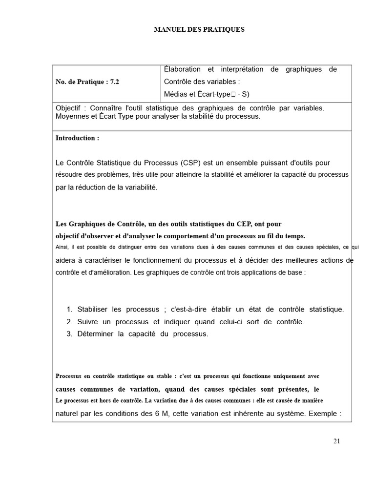 Pratique 7.2 - Graphique de Contrôle Des Moyennes Et Écart Type | PDF ...