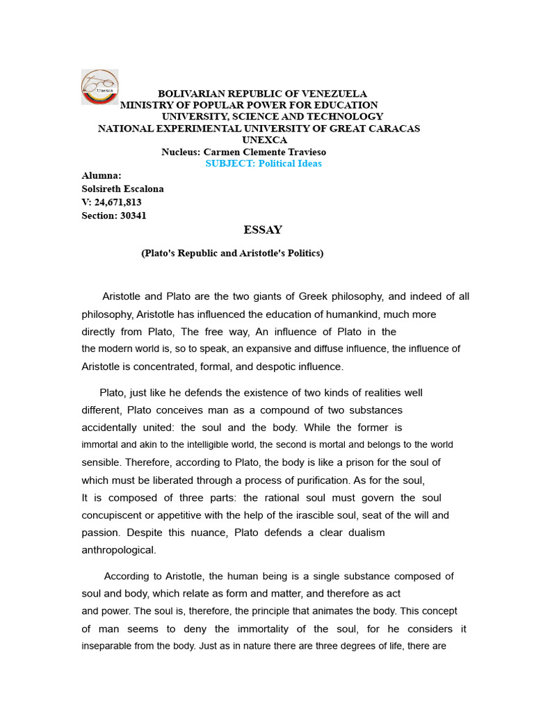 Essay On Plato and Aristotle | PDF | Soul | Aristotle