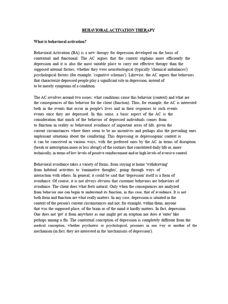 Understanding Behavioral Activation Therapy | PDF | Psychotherapy ...