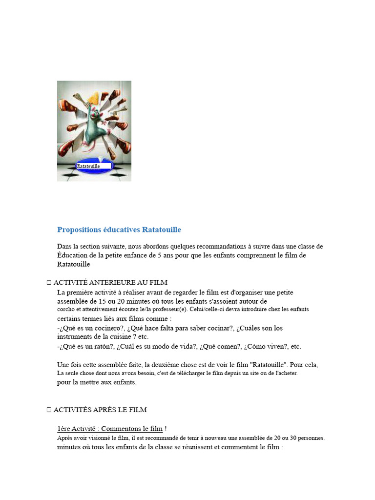 Activités éducatives autour de Ratatouille | PDF