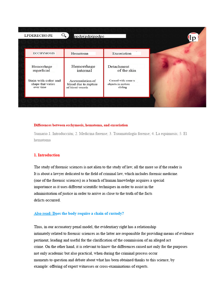 Differences Between Ecchymosis, Hematoma, and Excoriation | PDF | Forensic Science | Diseases ...
