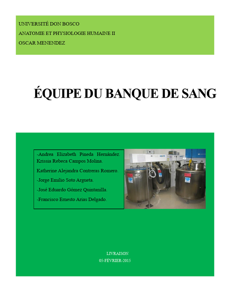 Conception et fonctionnement des banques de sang | PDF | Réfrigérateur ...