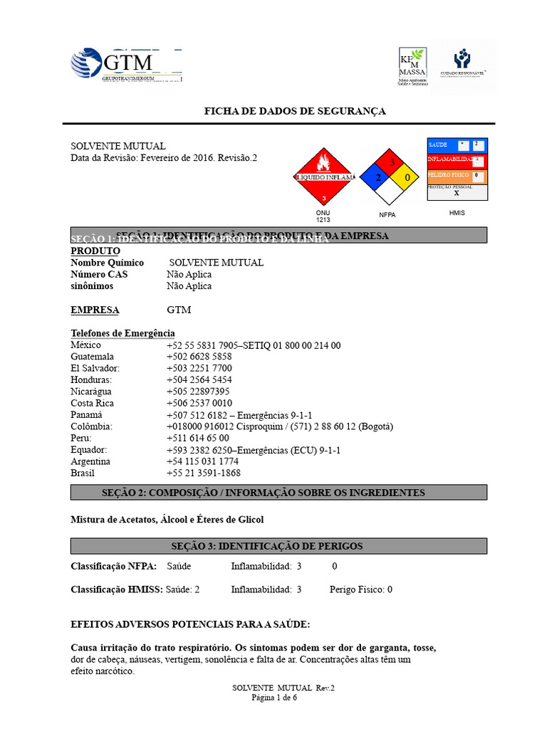 Ficha de Segurança do Solvente Mutual | PDF | Incêndios | Solvente