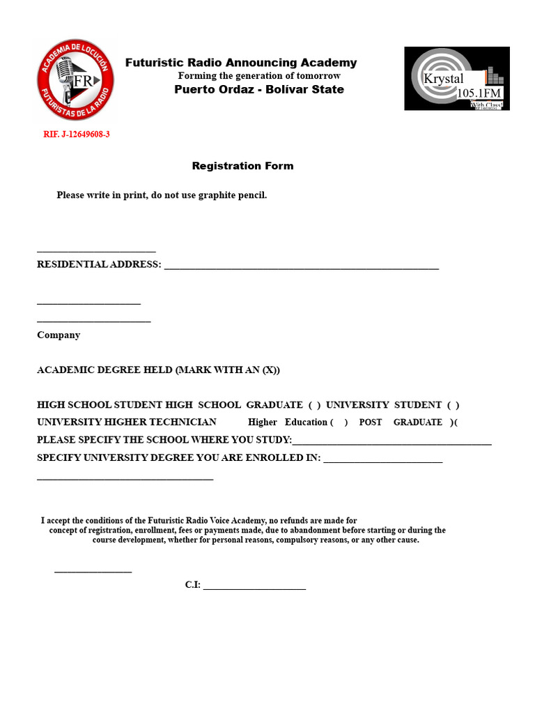 Academy Registration Form 1 | PDF