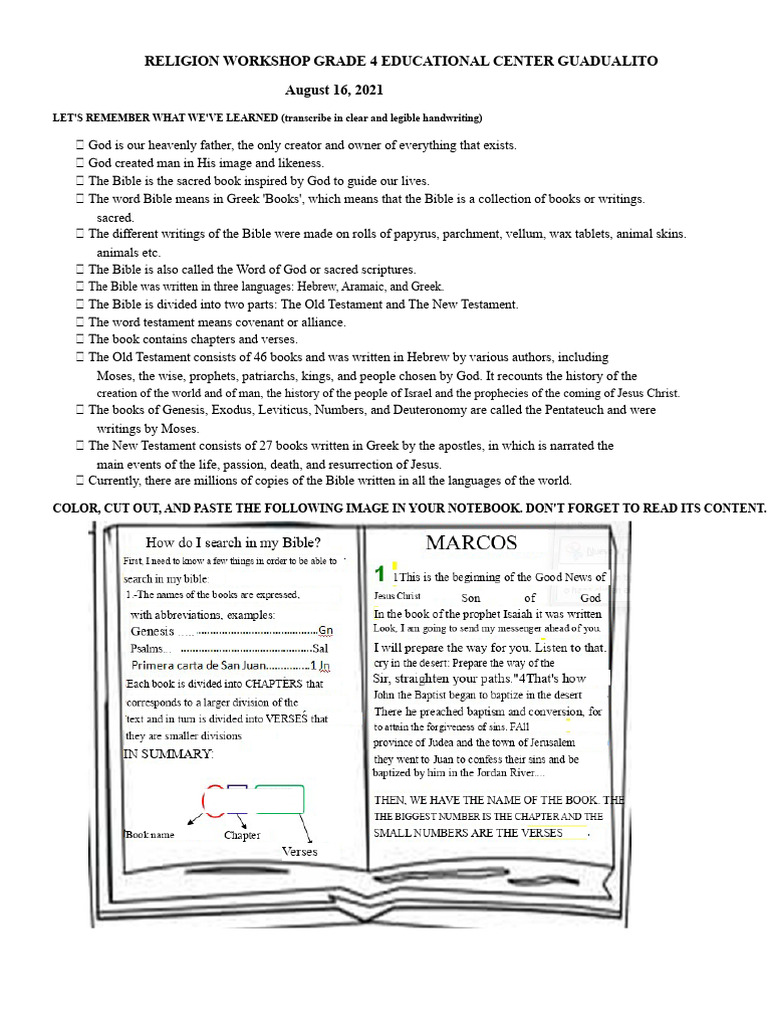 Religion Workshop Grade 4 Third Period | PDF | Bible | Old Testament