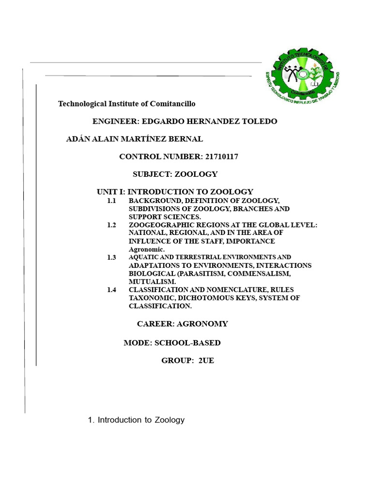 Zoology Unit 1 | PDF | Zoology | Taxonomy (Biology)