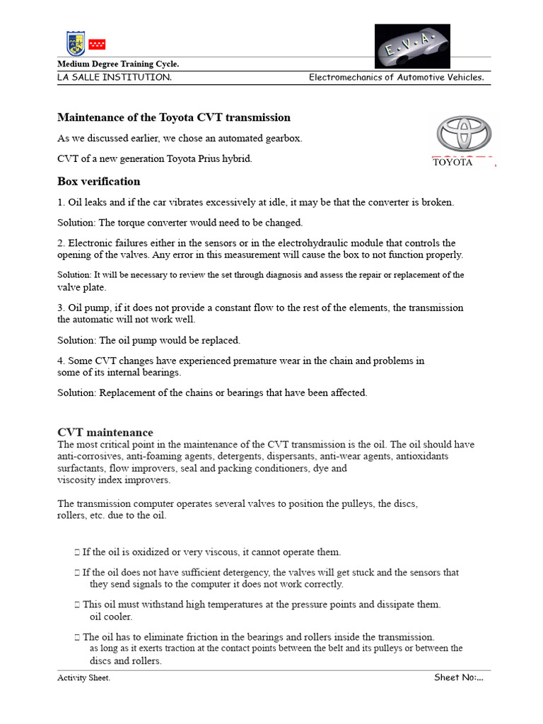 Toyota CVT Transmission Maintenance Guide | PDF | Belt (Mechanical ...