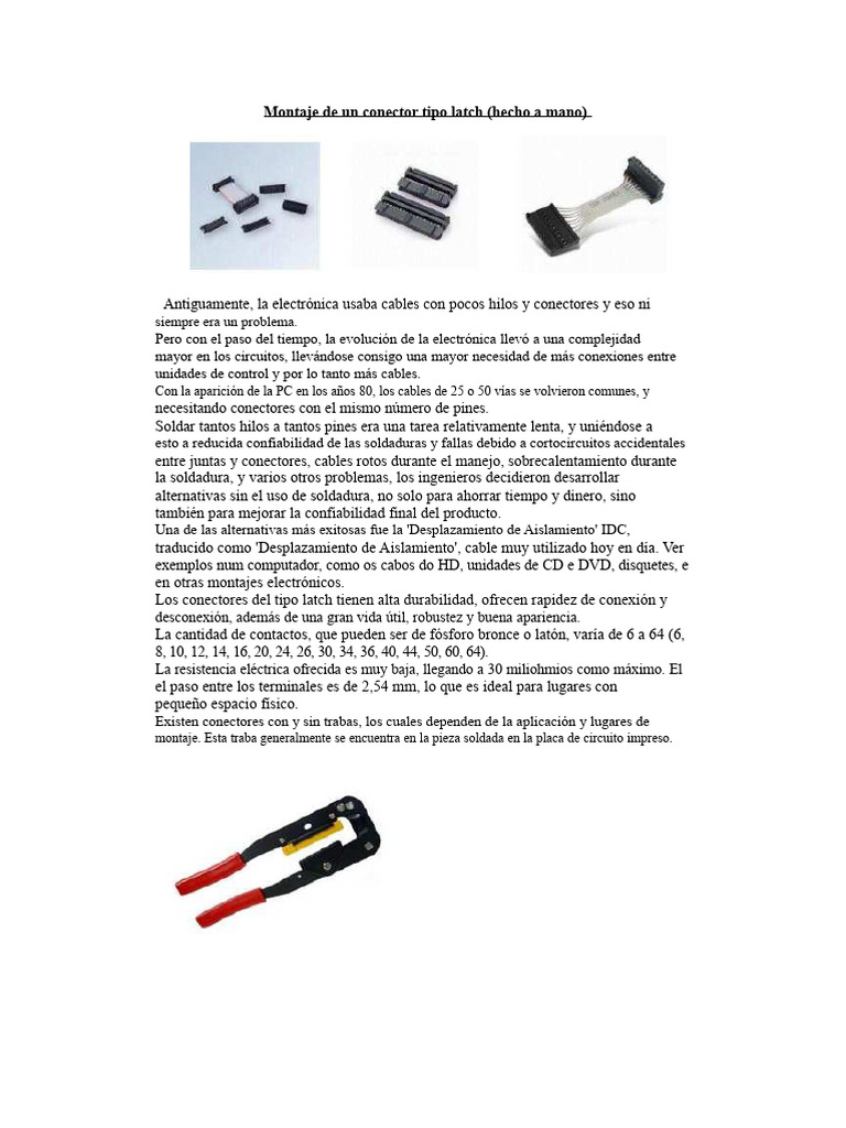 Montaje Manual de Conector Latch IDC | PDF | Conector eléctrico ...
