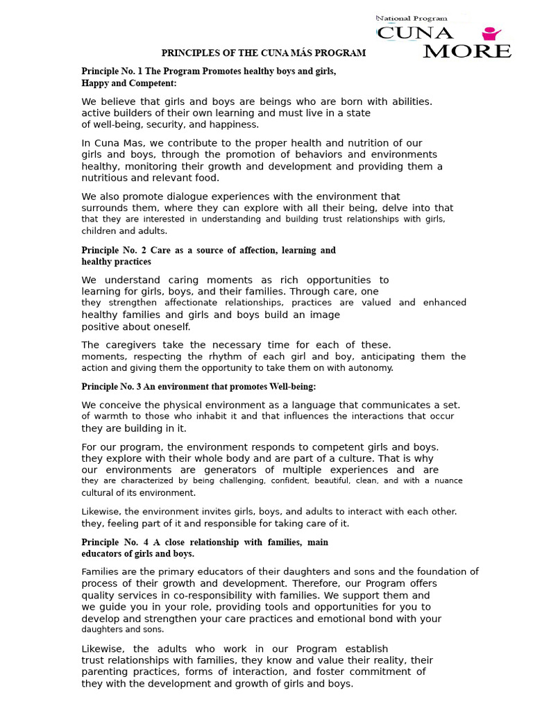 Principles of The Cuna Más Program | PDF | Community | Learning