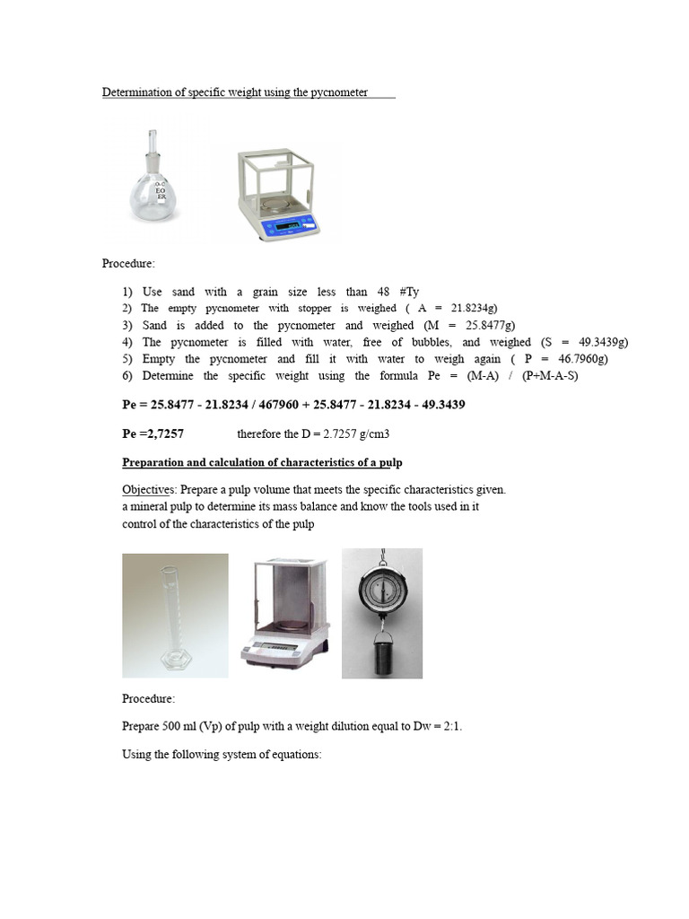 Determination of Specific Weight Using The Pycnometer | PDF