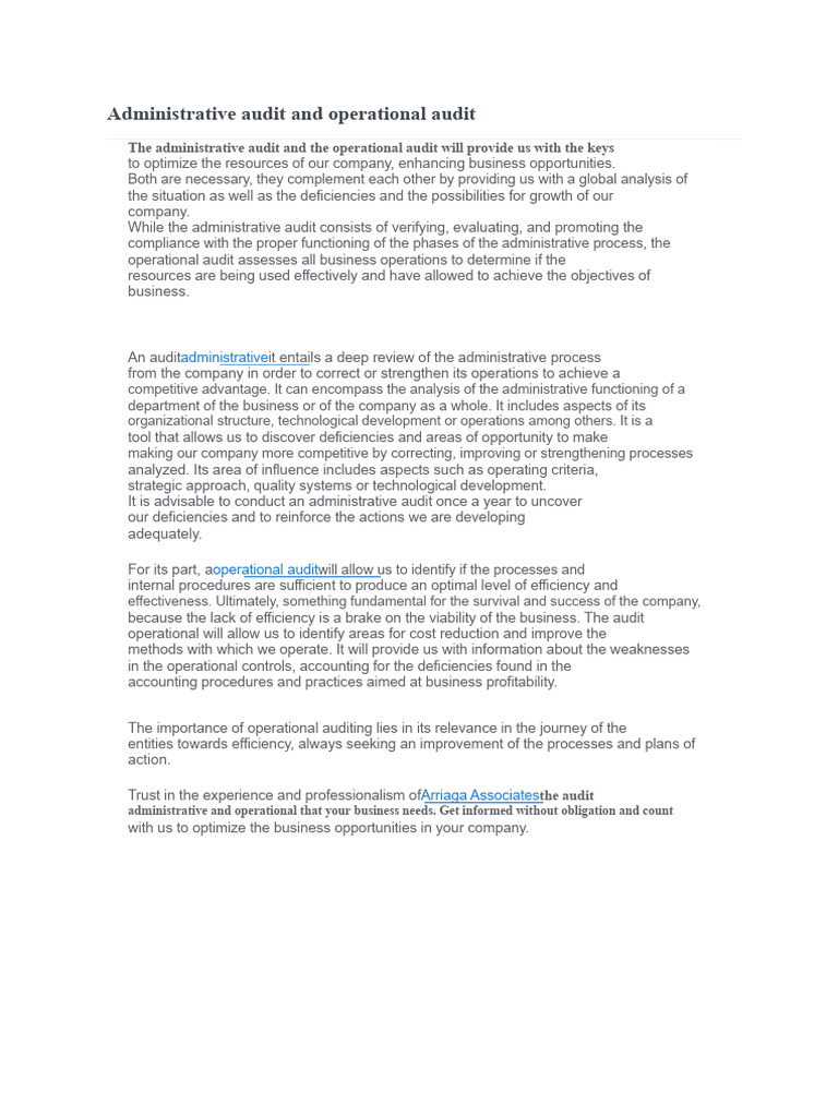 Administrative Audit and Operational Audit | PDF | Audit | Financial Audit