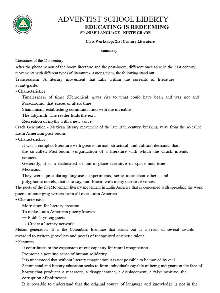 Reading Comprehension Workshop 21st Century Literature 9th Grade | PDF ...