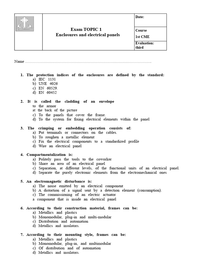test topic 1 Envelopes and electrical panels - copy | PDF | Electrical ...