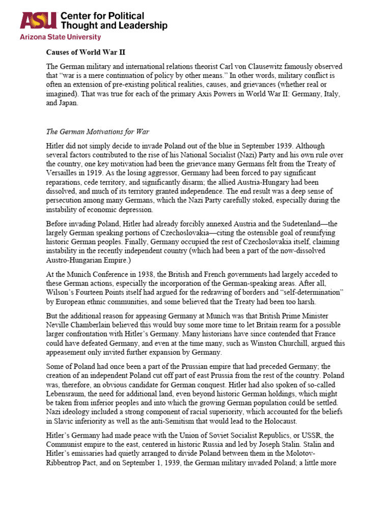 Q106 Causes of World War II - CPTL | PDF | Nazi Germany | Fascism