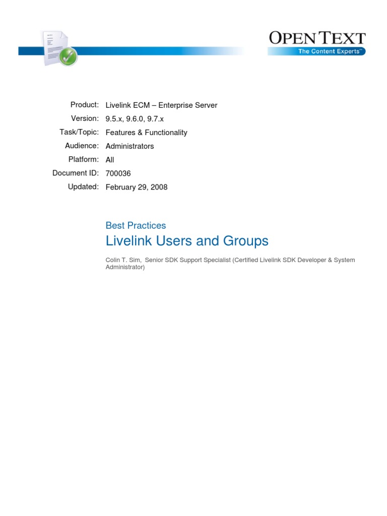 Livelink Users and Groups Explained With Best Practices (Ver 1 - Feb ...