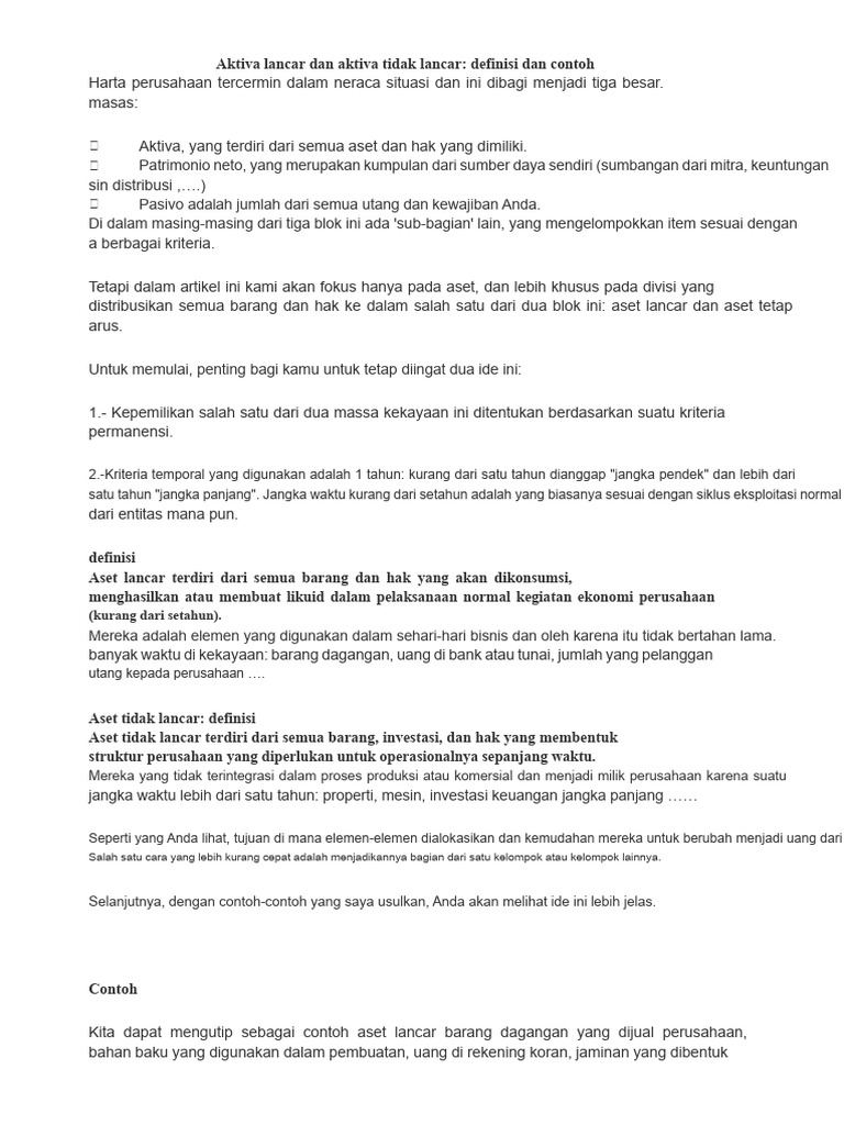 Perbedaan Aset Lancar dan Tidak Lancar | PDF
