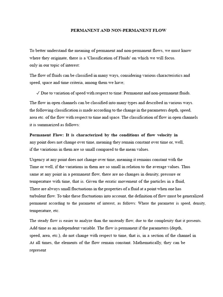 Permanent and Non-Permanent Flow | PDF | Fluid Dynamics | Dynamics ...