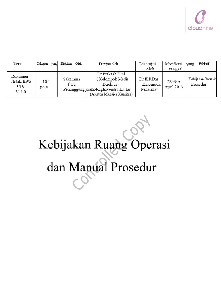 Kebijakan dan Prosedur Ruang Operasi | PDF