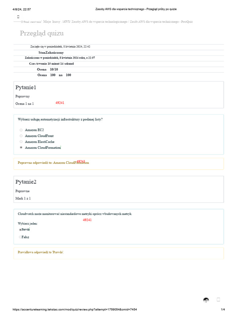 Zasób AWS Dla Wsparcia Technicznego - Przegląd Próbny PostQuiz | PDF