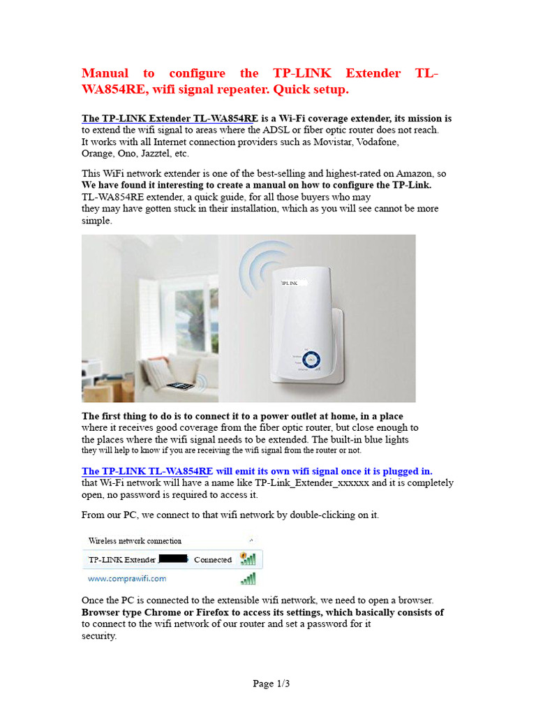 Quick Setup Manual TP-LINK Extender TL-WA854RE | PDF | Wi Fi | Computing