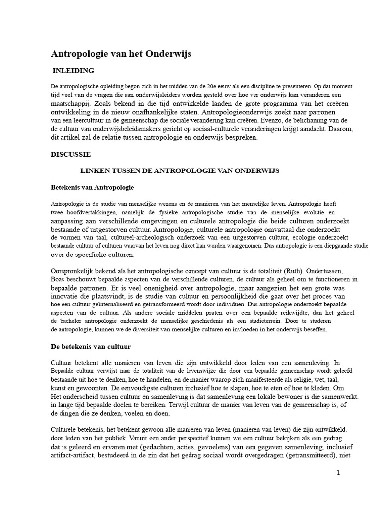 Antropologie Van Onderwijs | PDF