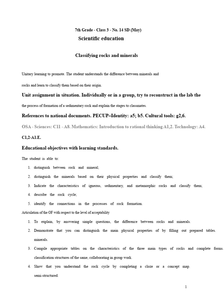 Classifying Rocks and Minerals for 7th Grade | PDF | Rock (Geology ...