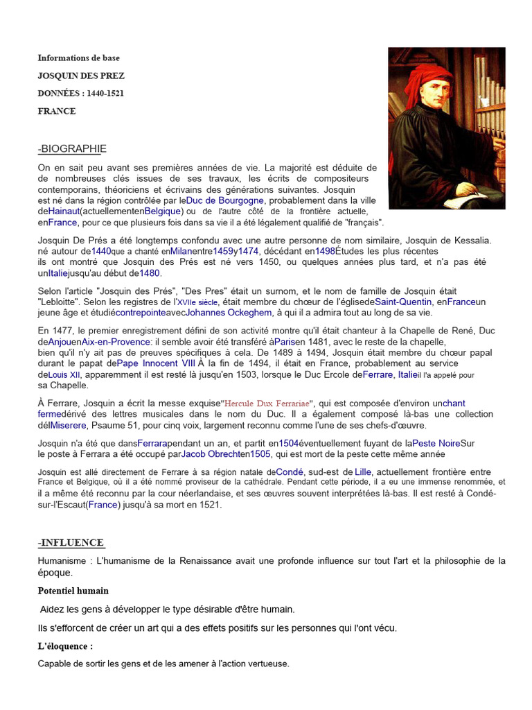 Josquin des Prés : Biographie et Influence | PDF | Musicologie