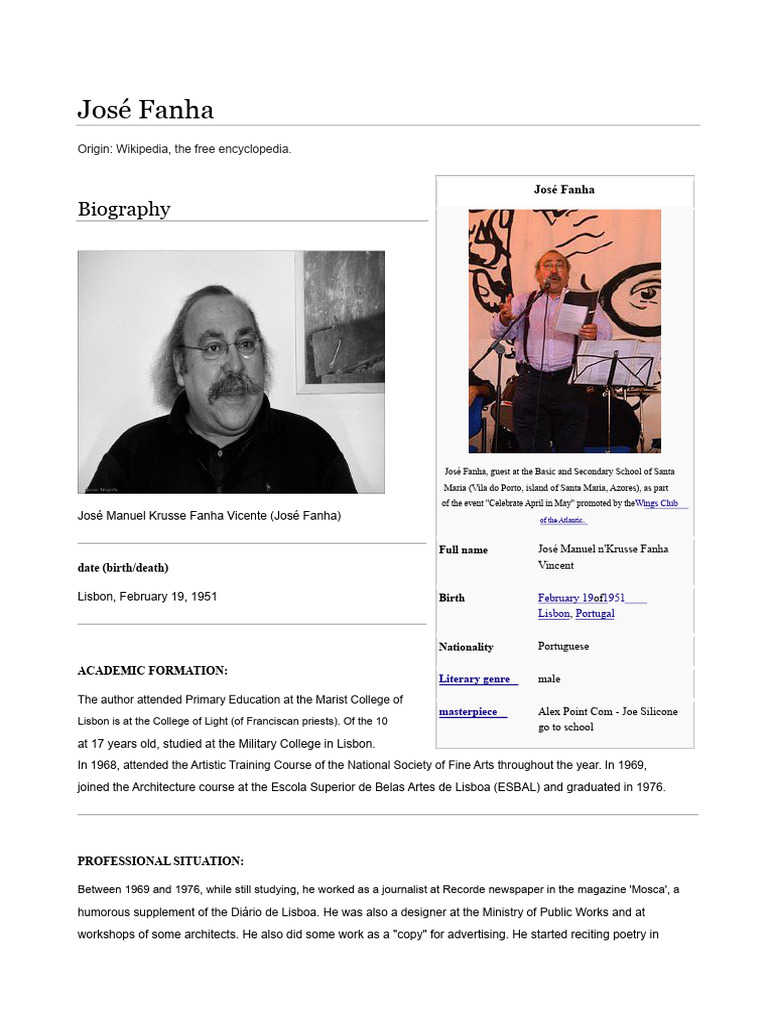 José Fanha: Poet and Author Biography | PDF | Portugal